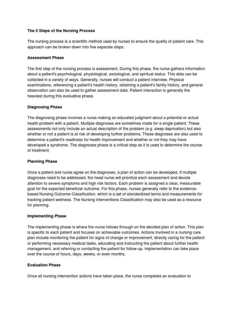 The 5 Steps of The Nursing Process | PDF | Nursing | Patient