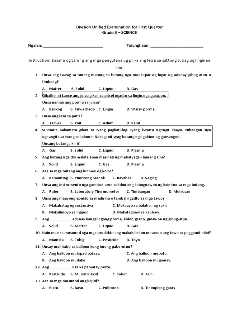 ENGLISH 5 Test Question | PDF