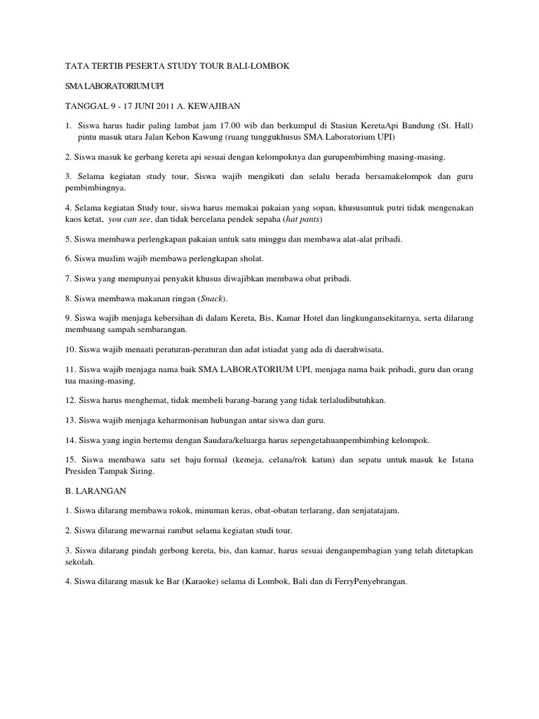 Contoh Tatib Wisata | PDF