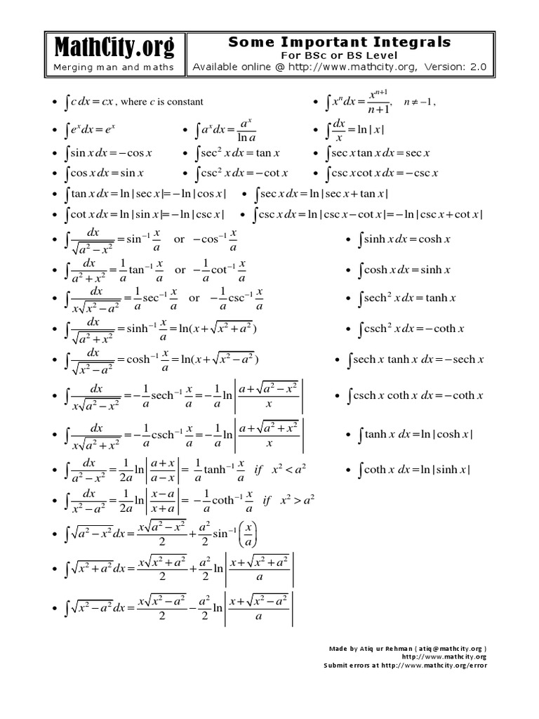BSC Some Important Integrals Ver 2 | PDF | Combinatorics | Manifold