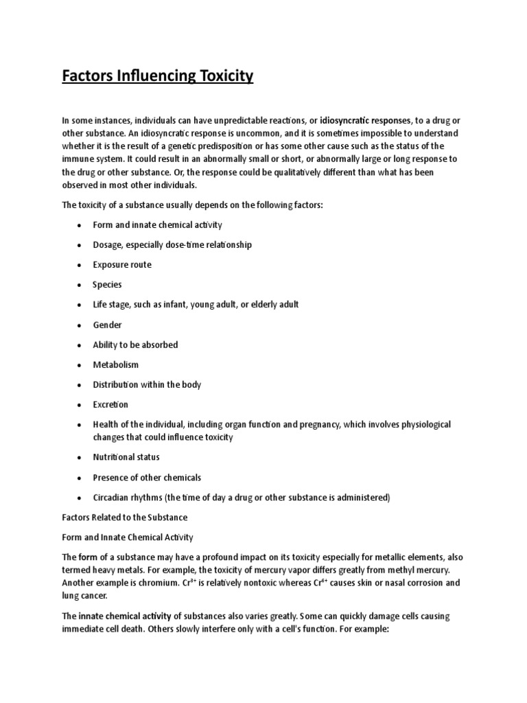 Factors Influencing Toxicity | PDF | Cytochrome P450 | Metabolism