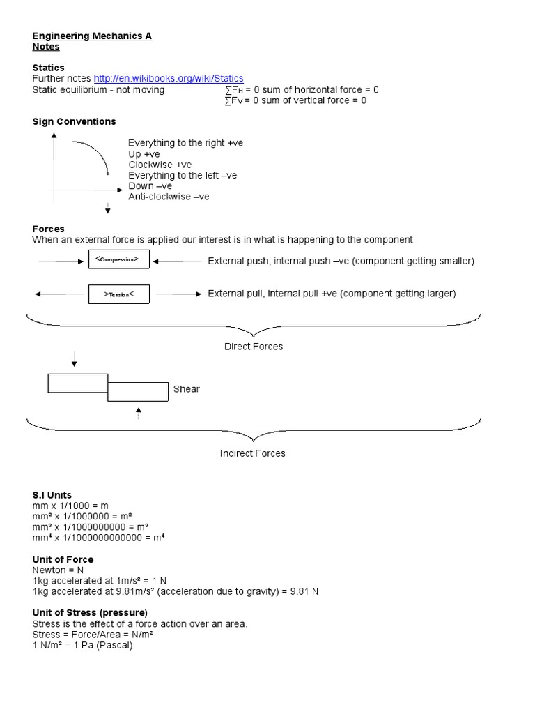 Engineering Mechanics A Notes | Download Free PDF | Bending | Force