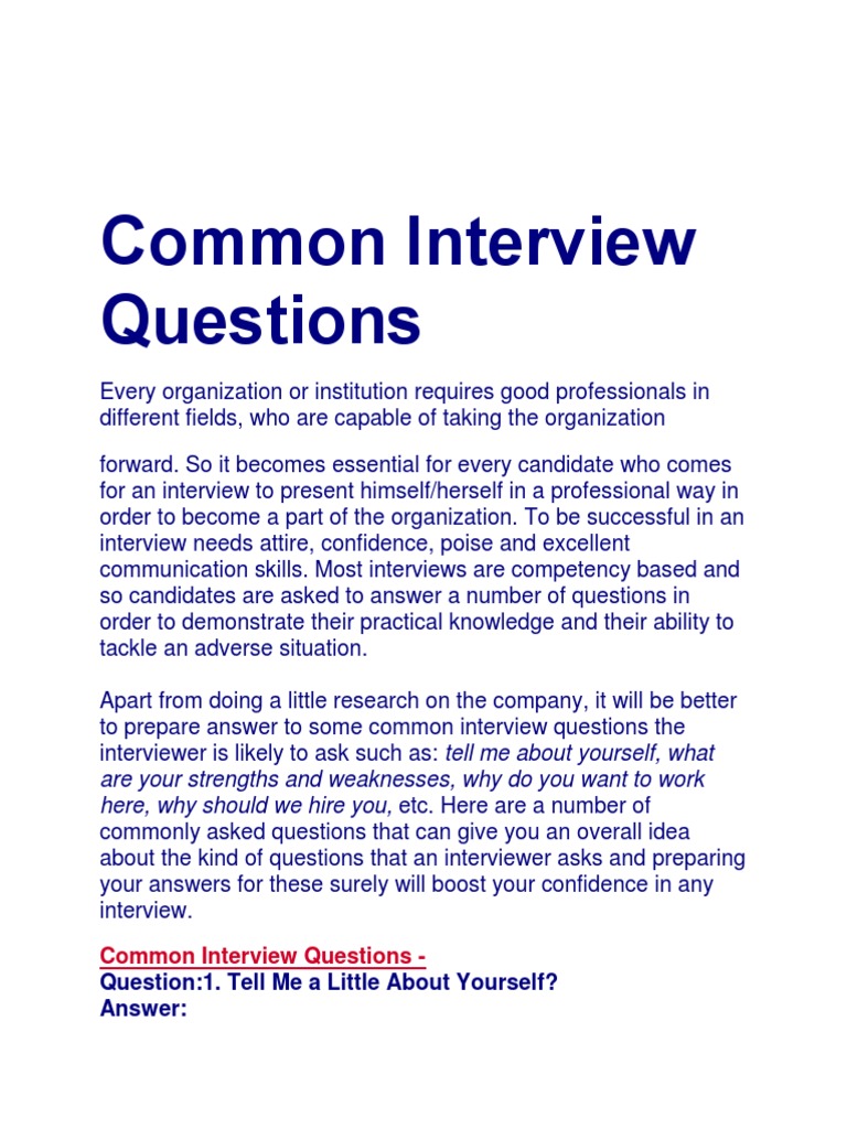 Common Interview Questions | PDF | Question | Humour