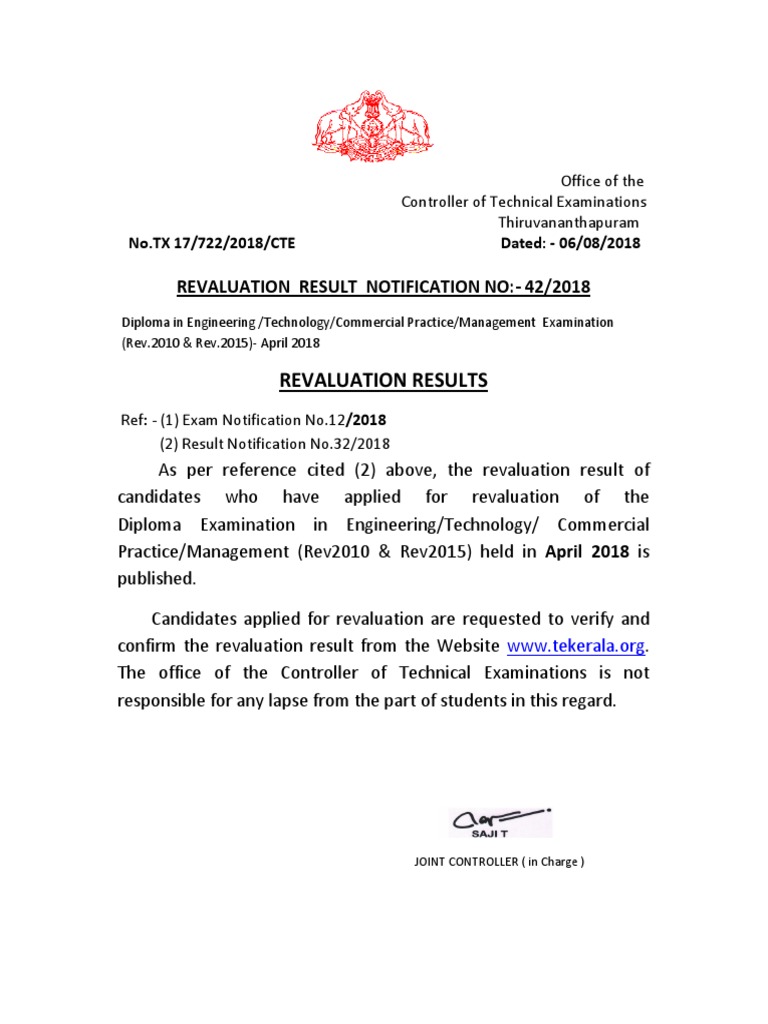 Revaluation Results: Revaluation Result Notification No:-42/2018 | PDF | Students | Career And ...
