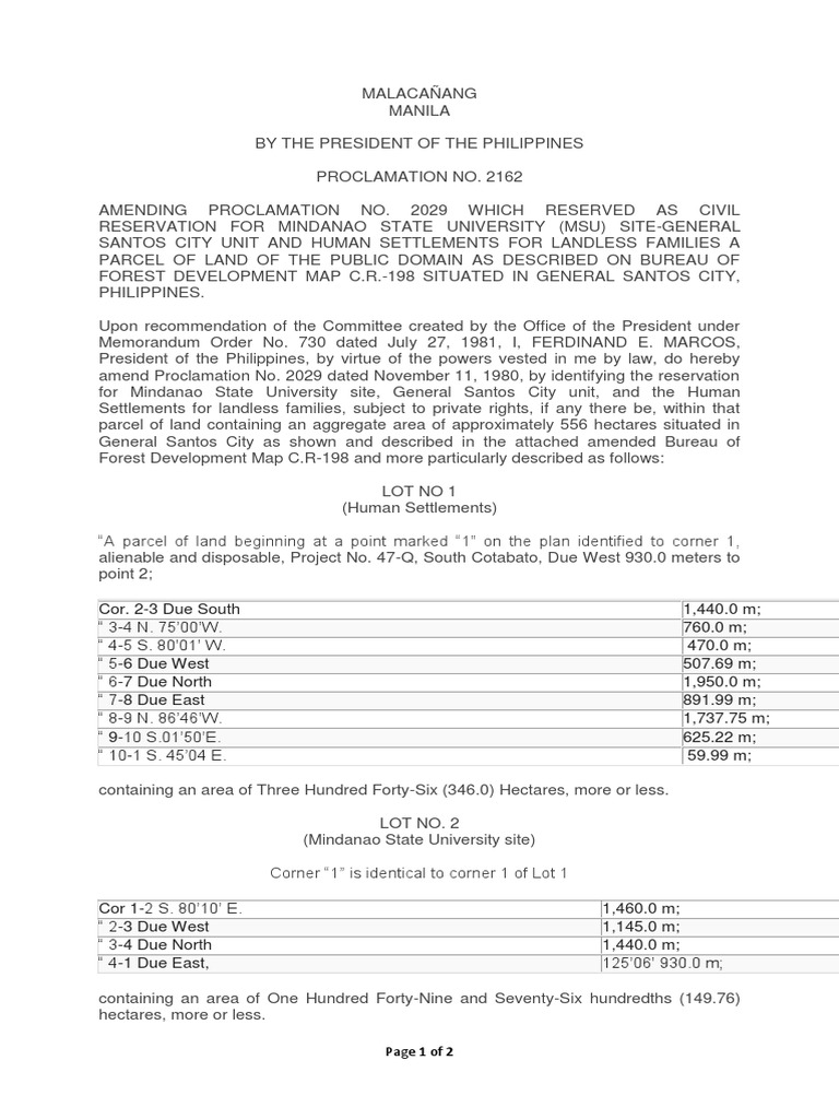 Proclamation No. 2162 | PDF | President Of The Philippines | World Politics