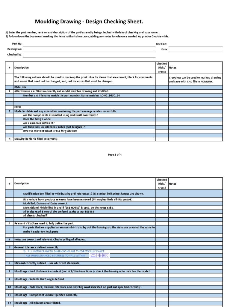 Moulding Drawing - Design Checking Sheet | PDF | Engineering Tolerance ...