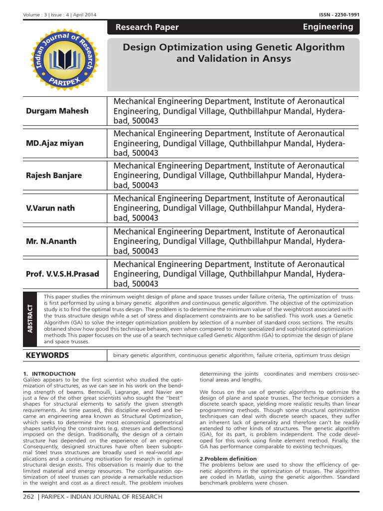 Genetic Algorithm for Truss Design | PDF | Genetic Algorithm | Mathematical Optimization