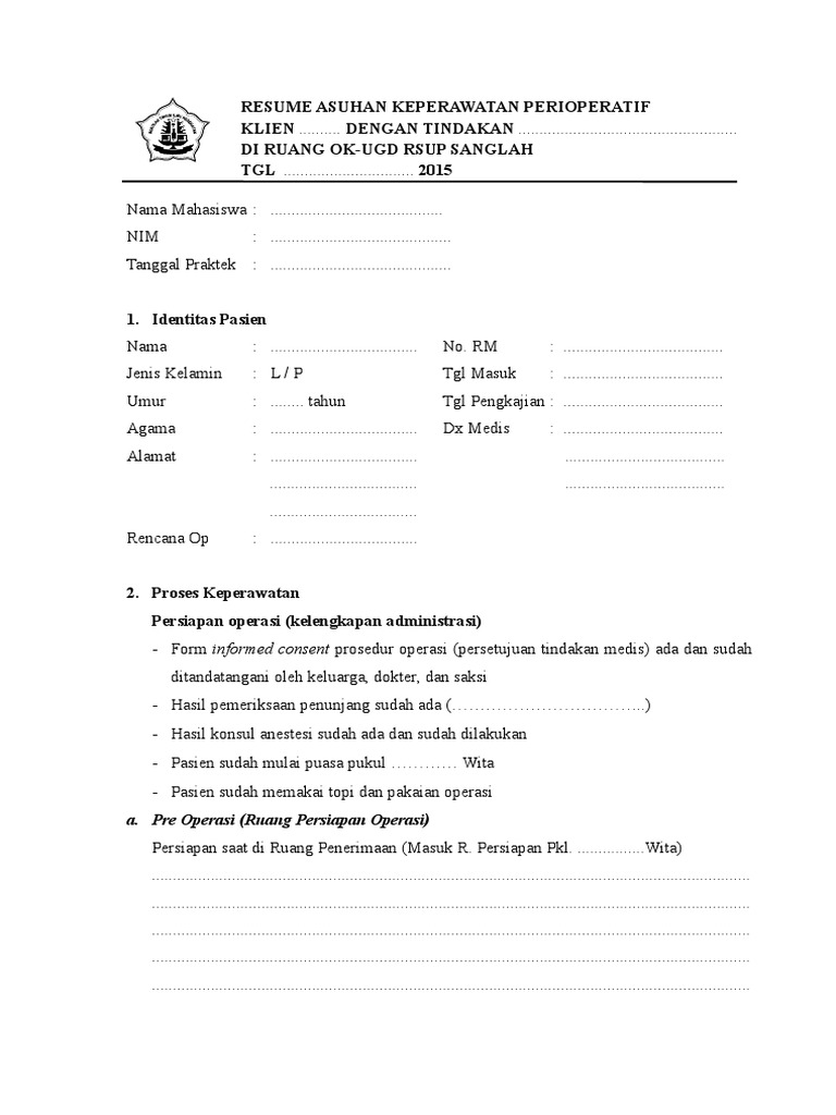 A. Pre Operasi (Ruang Persiapan Operasi) | PDF