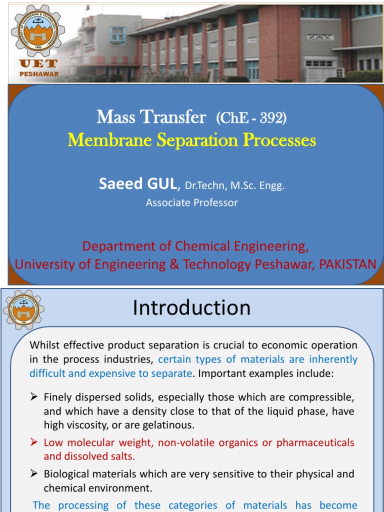 Membrane Separation Processes Overview | PDF | Membrane | Osmosis
