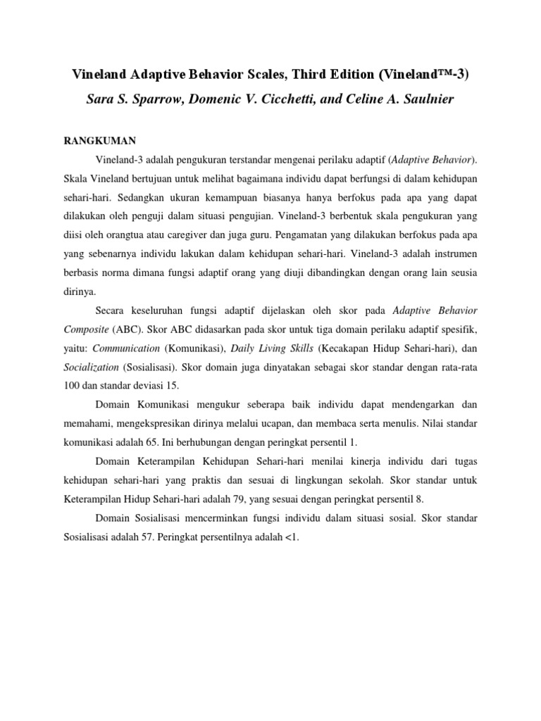 Vineland Adaptive Behavior Scales Translate | PDF
