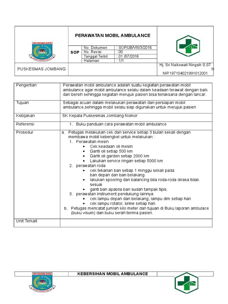 SOP Perawatan dan Kebersihan Ambulans | PDF | Kesehatan Holistik