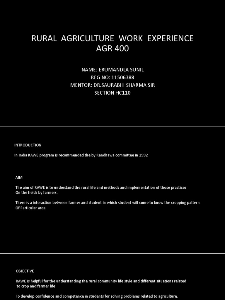 Understanding Rural Agriculture Through RAWE Program Experience | PDF ...