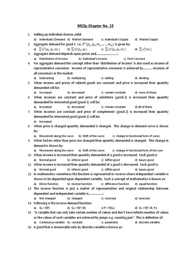 MCQs CH 15 Micro | PDF | Demand | Price Elasticity Of Demand