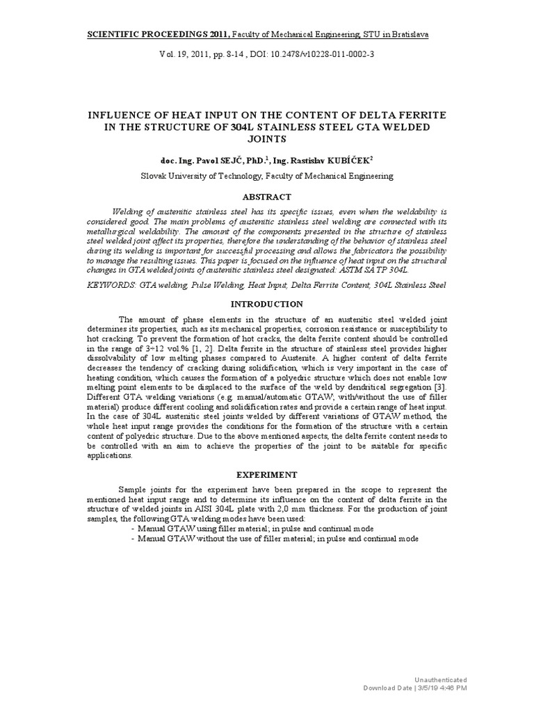 Influence of Heat Input On The Content of Delta Ferrite in The ...