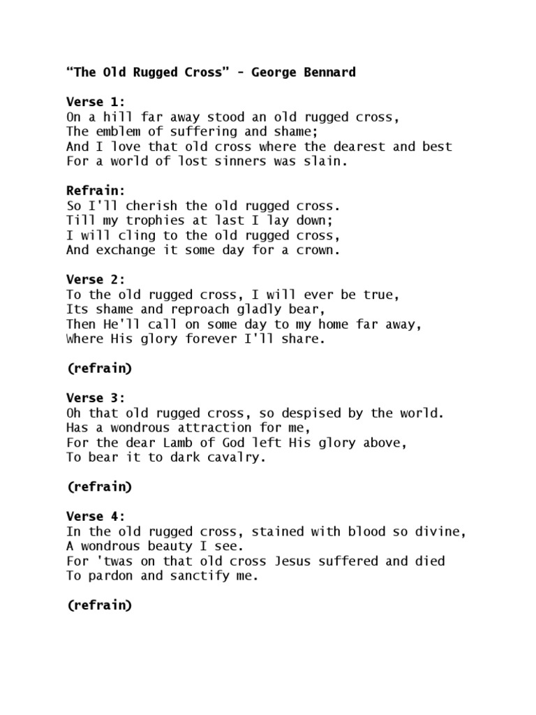 "The Old Rugged Cross" - George Bennard (Lyrics) PDF | PDF | Christian ...