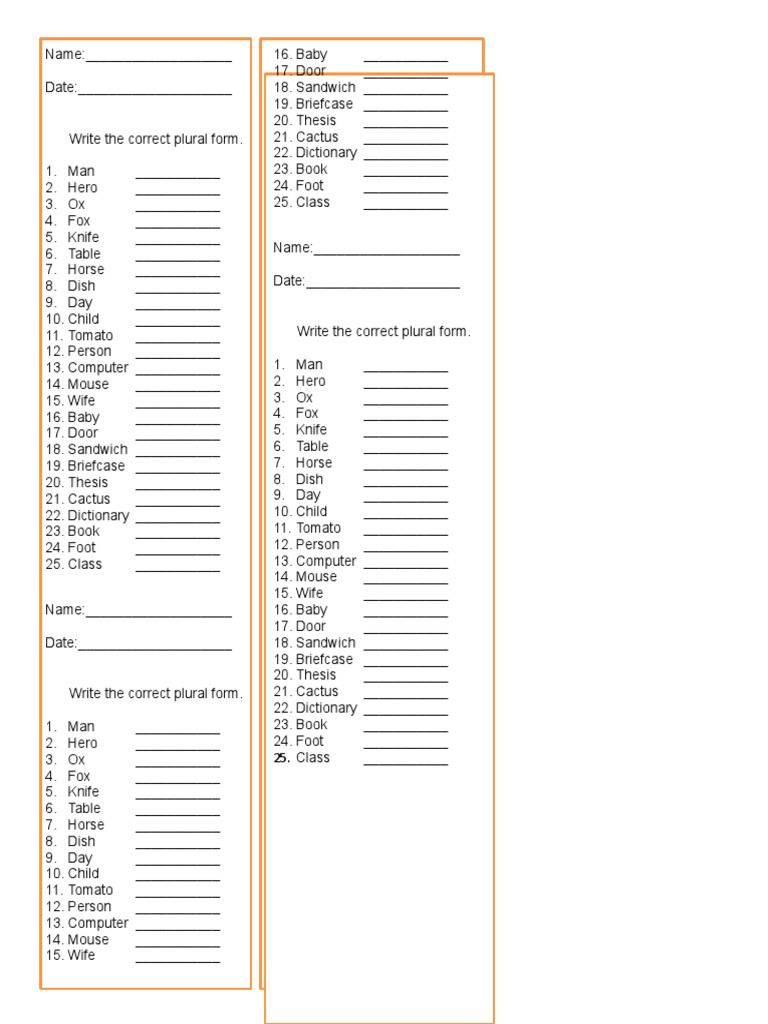 Plural Form Worksheet | PDF