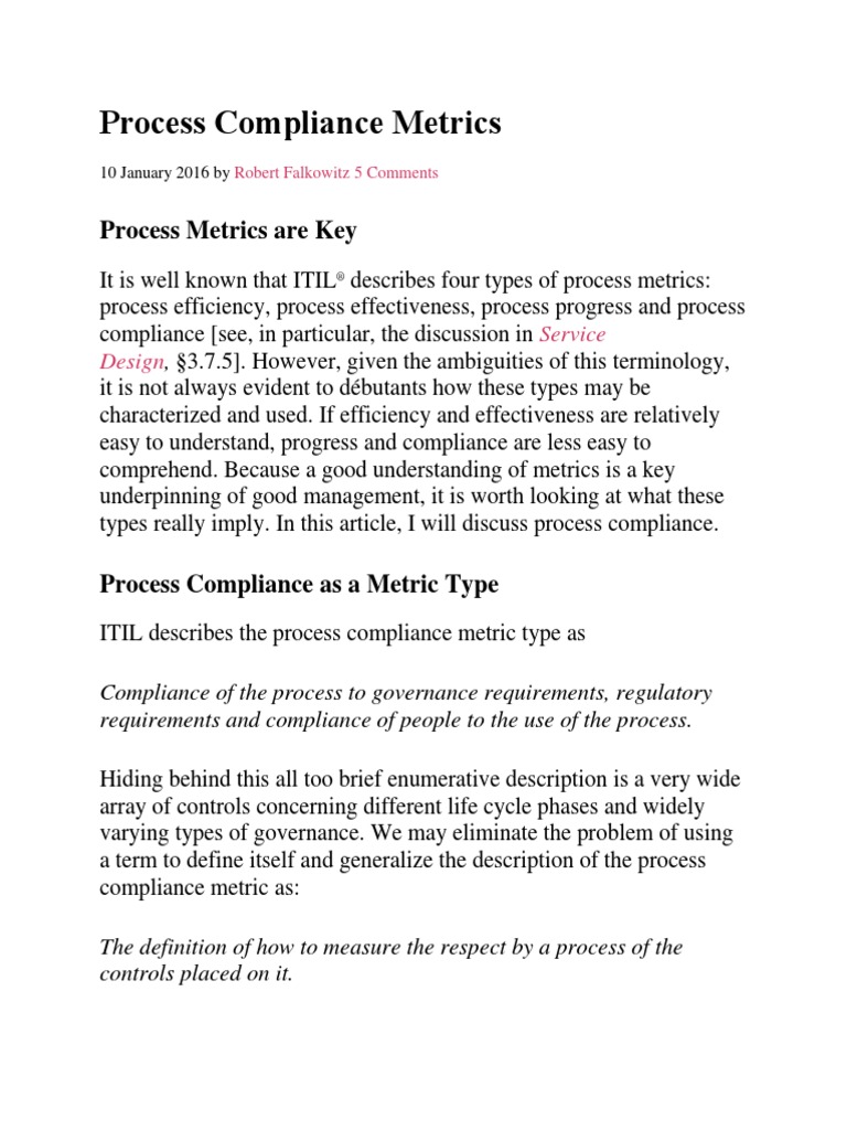 Process Compliance Metrics | PDF | Regulatory Compliance | Itil