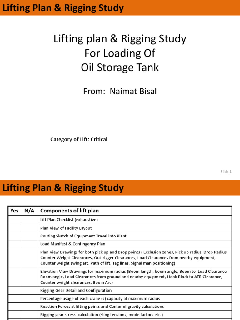 Lifting Plan for Oil Storage Tank | PDF | Elevator | Crane (Machine)