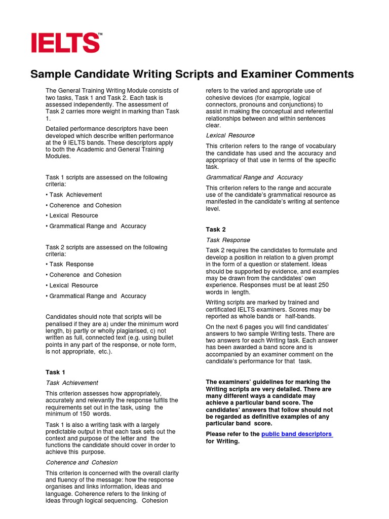 General Training Writing Sample Candidate Responses and Examiner ...