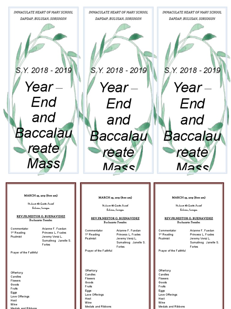 Year - End and Baccalau Reate Mass Year - End and Baccalau Reate Mass ...