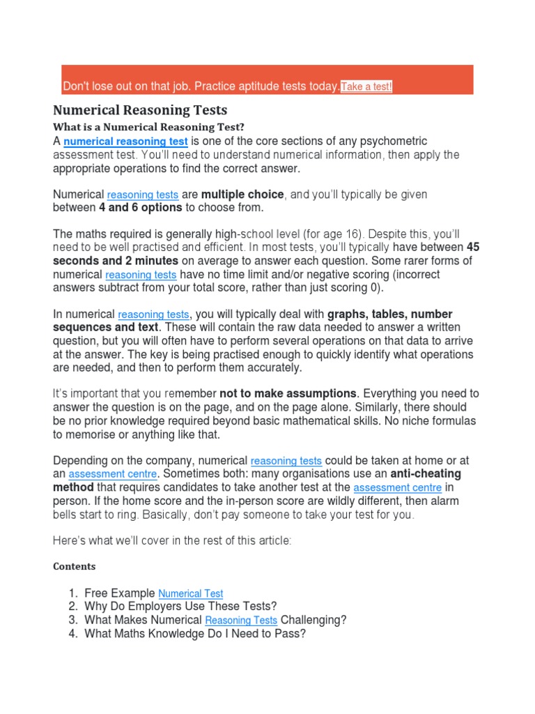 Numerical Reasoning Tests: Don't Lose Out On That Job. Practice ...