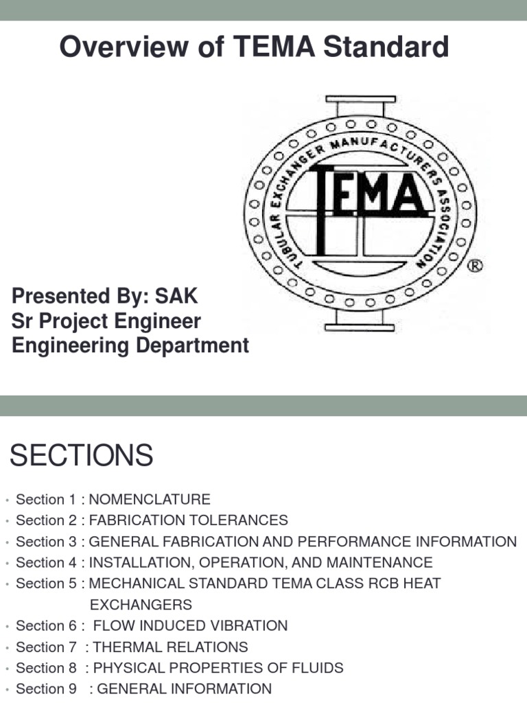 Overview of TEMA Standard: Presented By: SAK SR Project Engineer ...