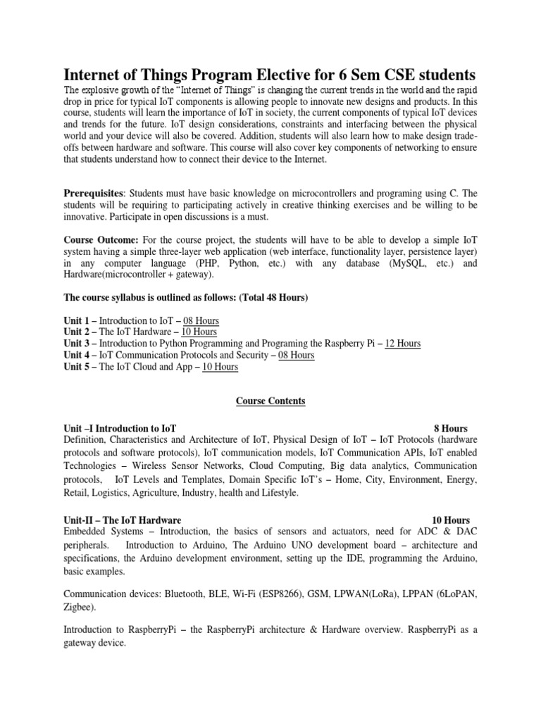 Internet of Things Program Elective For 6 Sem CSE Students | PDF ...