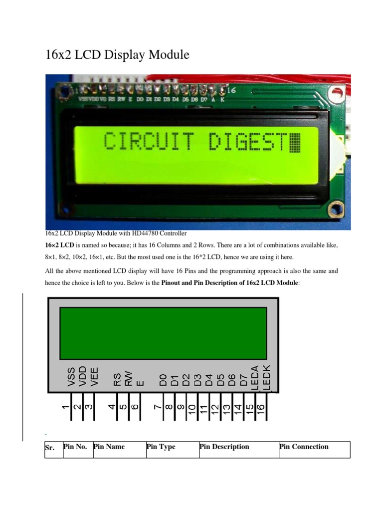 An In-Depth Guide to Interfacing and Programming a 16x2 LCD Display Module | PDF | Liquid ...