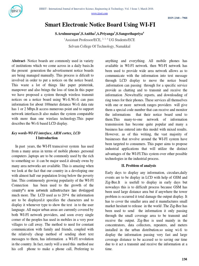 Smart Electronic Notice Board Using WI-FI: S.Arulmurugan, S.Anitha, A ...