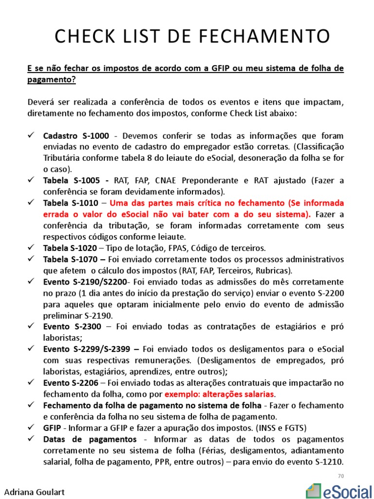 Check List de Fechamento Da Folha de Pagamento No ESocial | Impostos ...