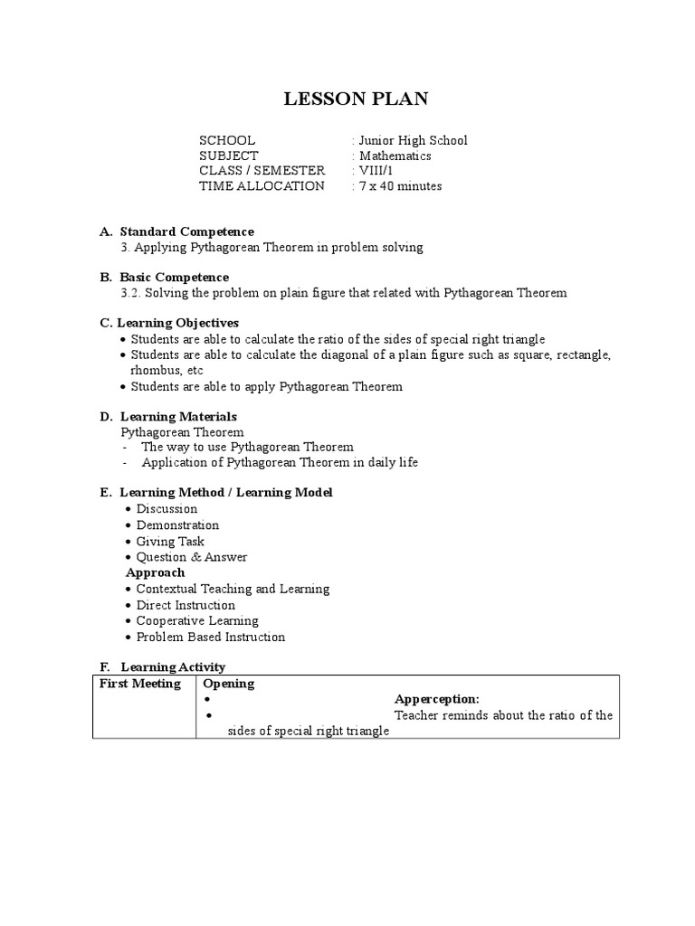 Lesson Plan: A. Standard Competence | PDF | Teachers | Lesson Plan