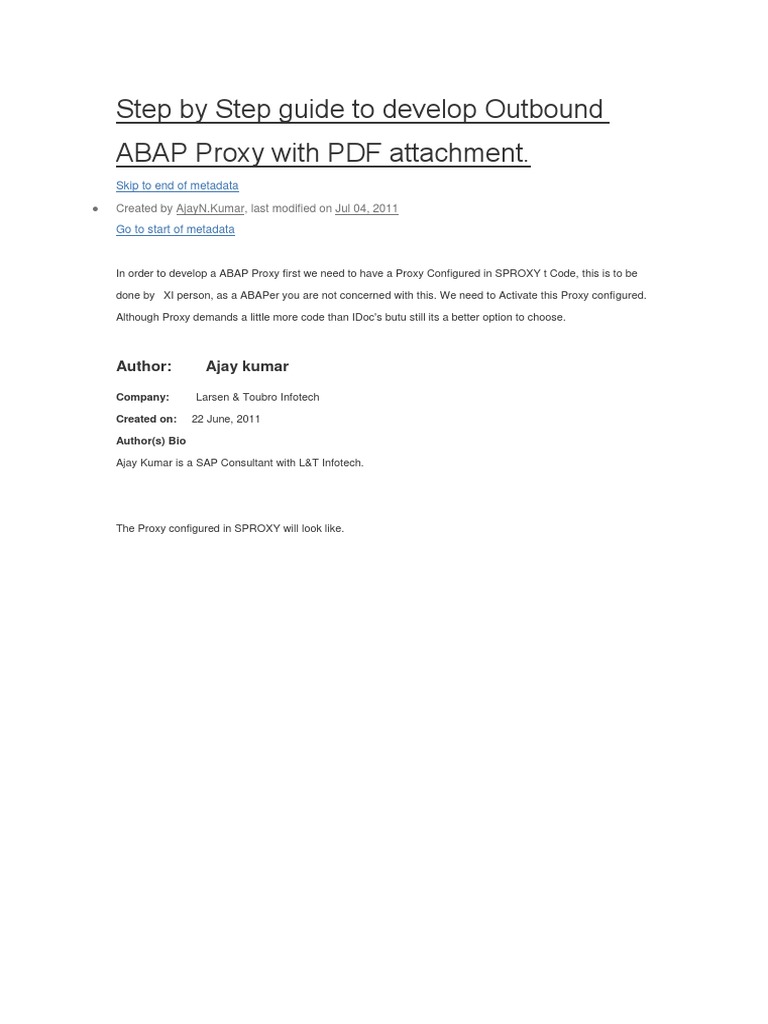 Step By Step Guide To Develop Outbound Abap Proxy With Pdf Attachment Pdf String Computer