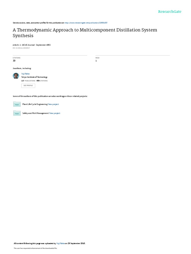 A Thermodynamic Approach To Multicomponent Distillation System Synthesis | PDF