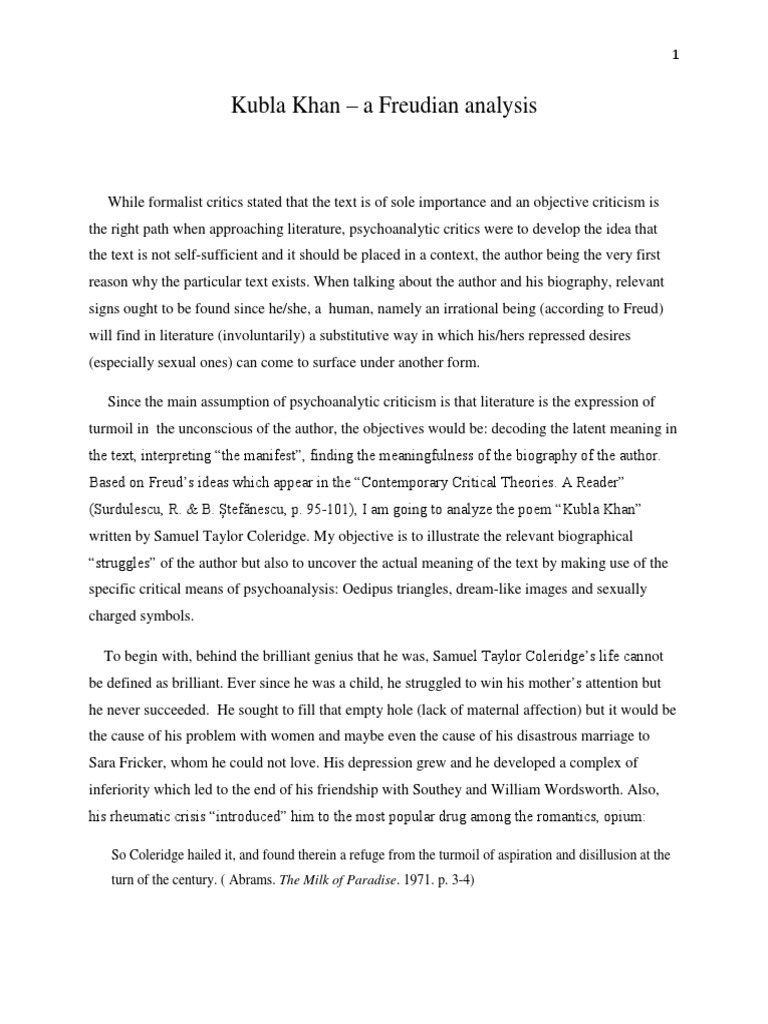 Kubla Khan - A Freudian Analysis | PDF | Psychoanalysis | Samuel Taylor ...