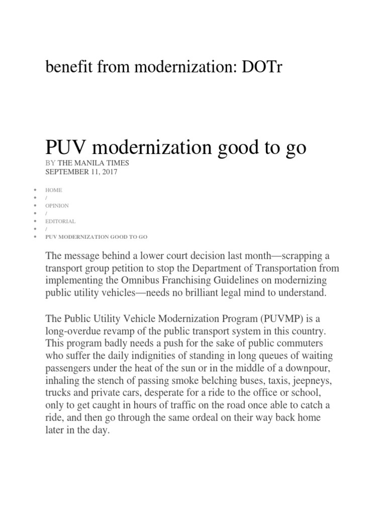 PUV Modernization Benefits Explained | PDF | Public Transport | Transport