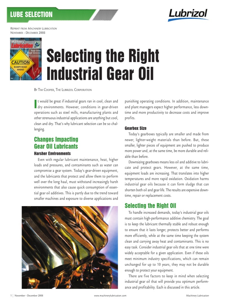 Selecting The Right Industrial Gear Oil: Lube Selection | PDF ...
