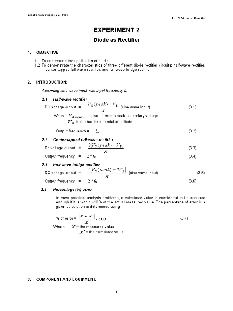 3.EXP 2 - Diode As Rectifier | PDF | Rectifier | Diode