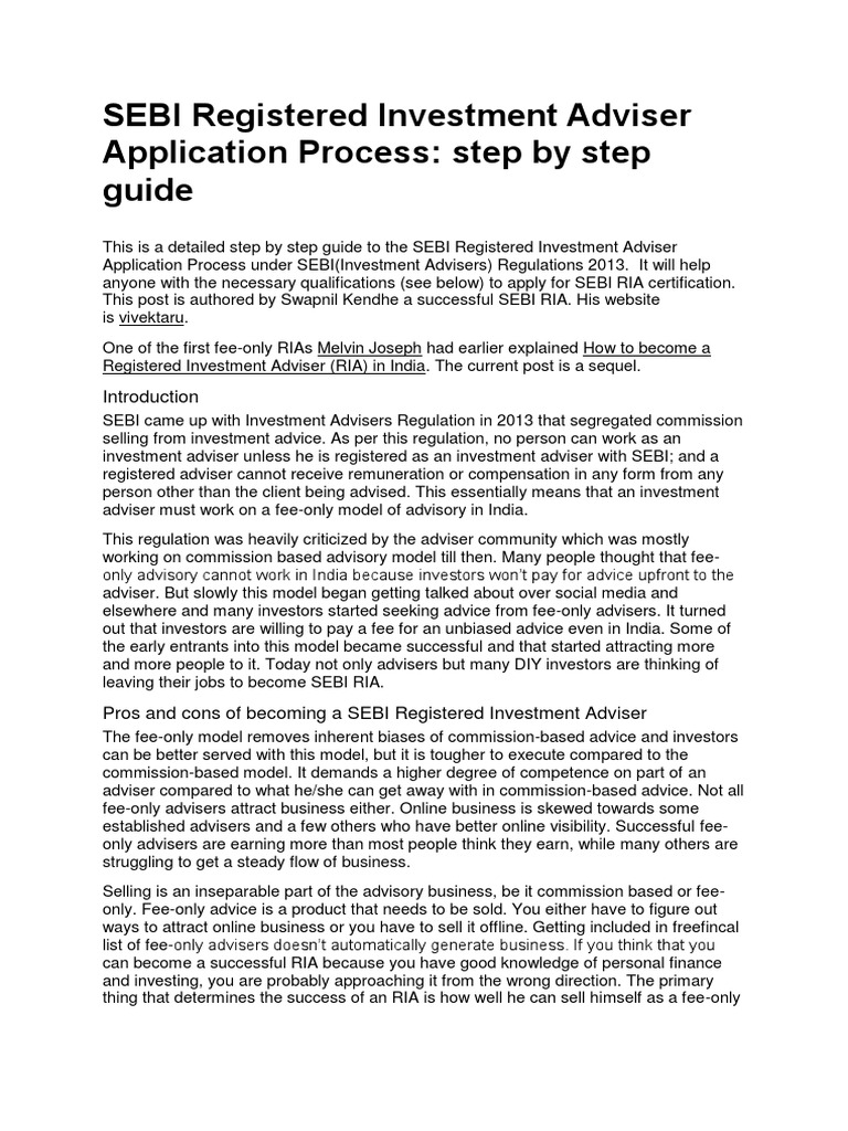 SEBI Registered Investment Adviser Application Process | Download Free ...