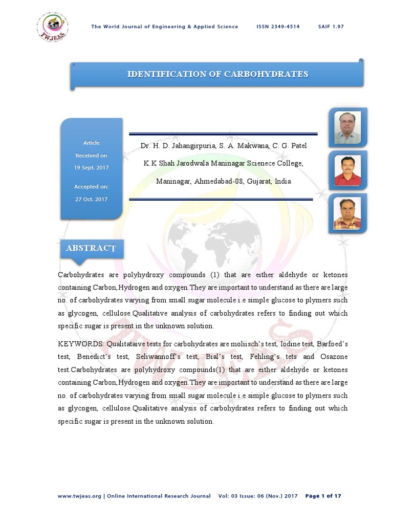 Qualitative Identification of Carbohydrates Through Common Chemical ...