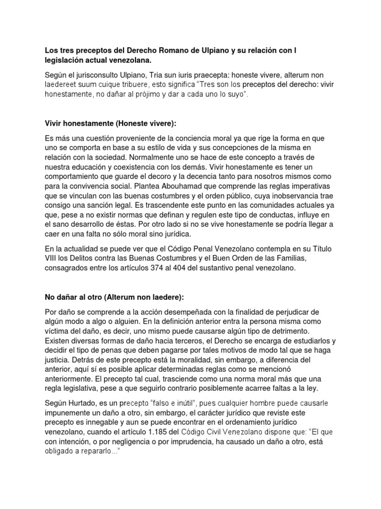 Los tres preceptos del Derecho Romano de Ulpiano y su relación con l ...