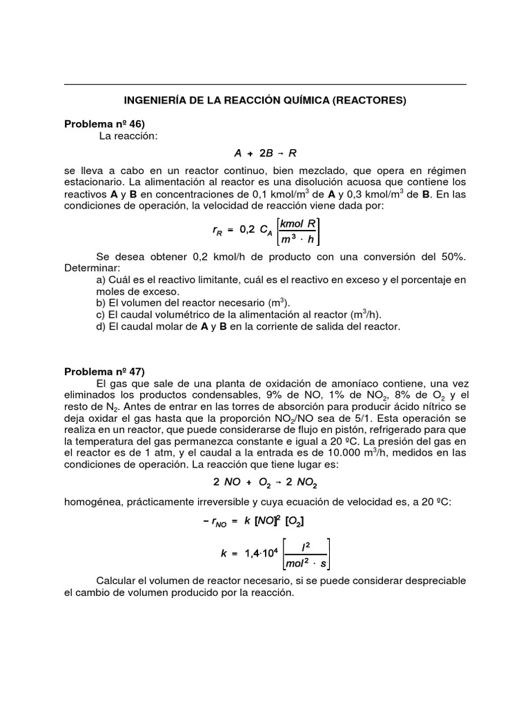 Reactores Ideales | PDF | Reactor Quimico | Velocidad de reacción