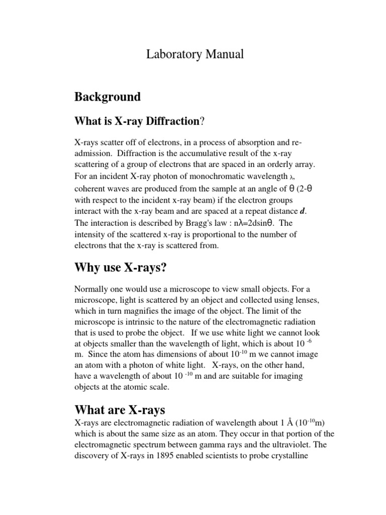 Laboratory Manual Xray Diffraction | PDF | X Ray Crystallography | X Ray