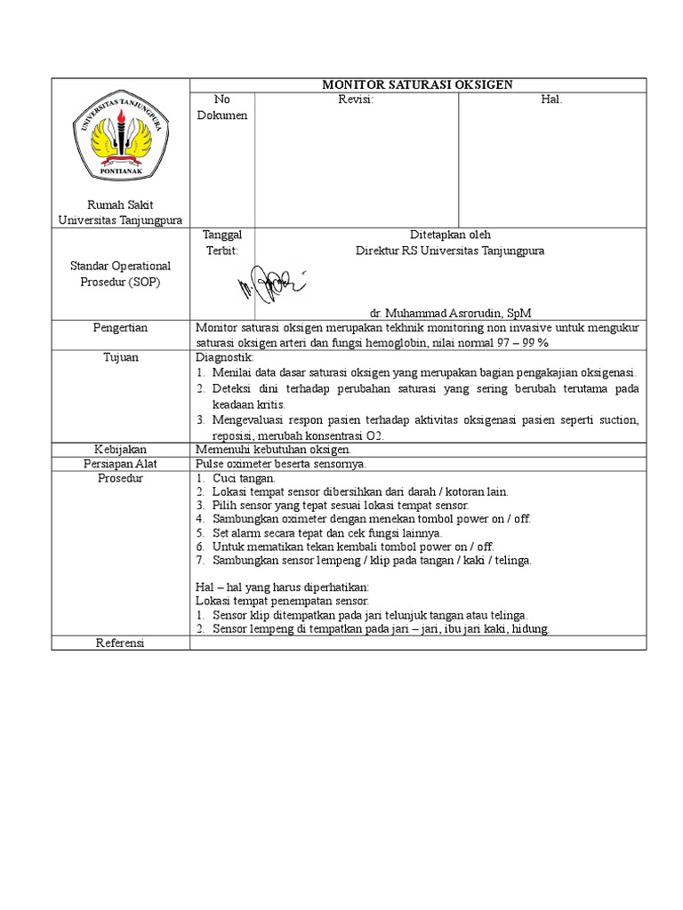 Sop Monitor Saturasi Oksigen | PDF