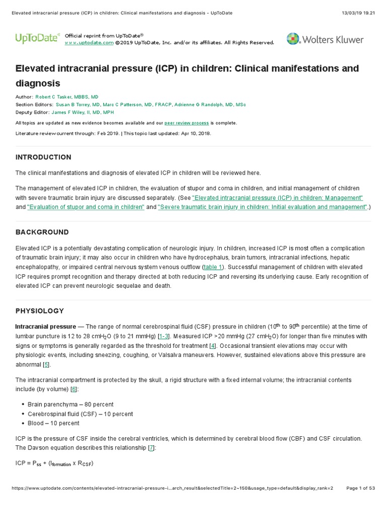 Elevated Intracranial Pressure | PDF | Traumatic Brain Injury | Cerebrospinal Fluid