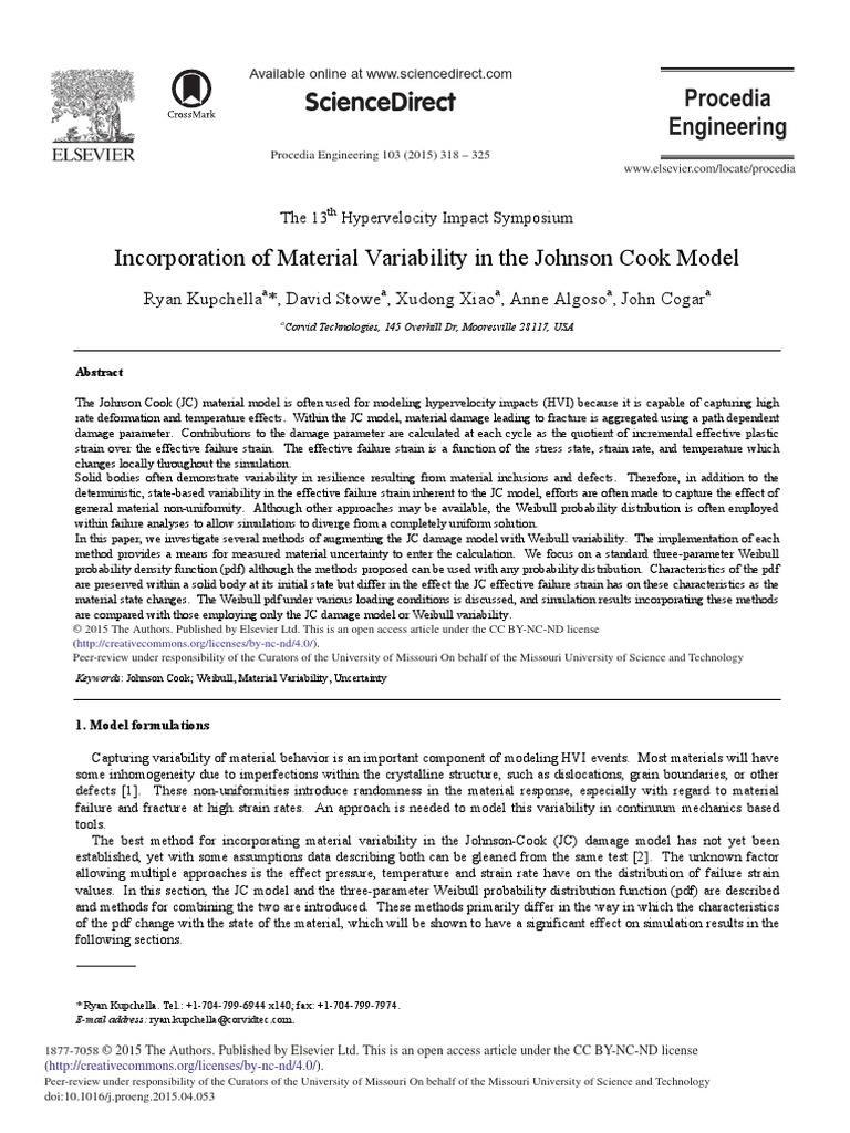 Sciencedirect: Incorporation of Material Variability in The Johnson ...