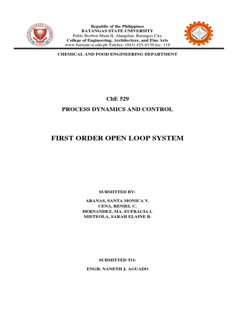 First Order Open Loop System: Che 529 Process Dynamics and Control | Download Free PDF ...