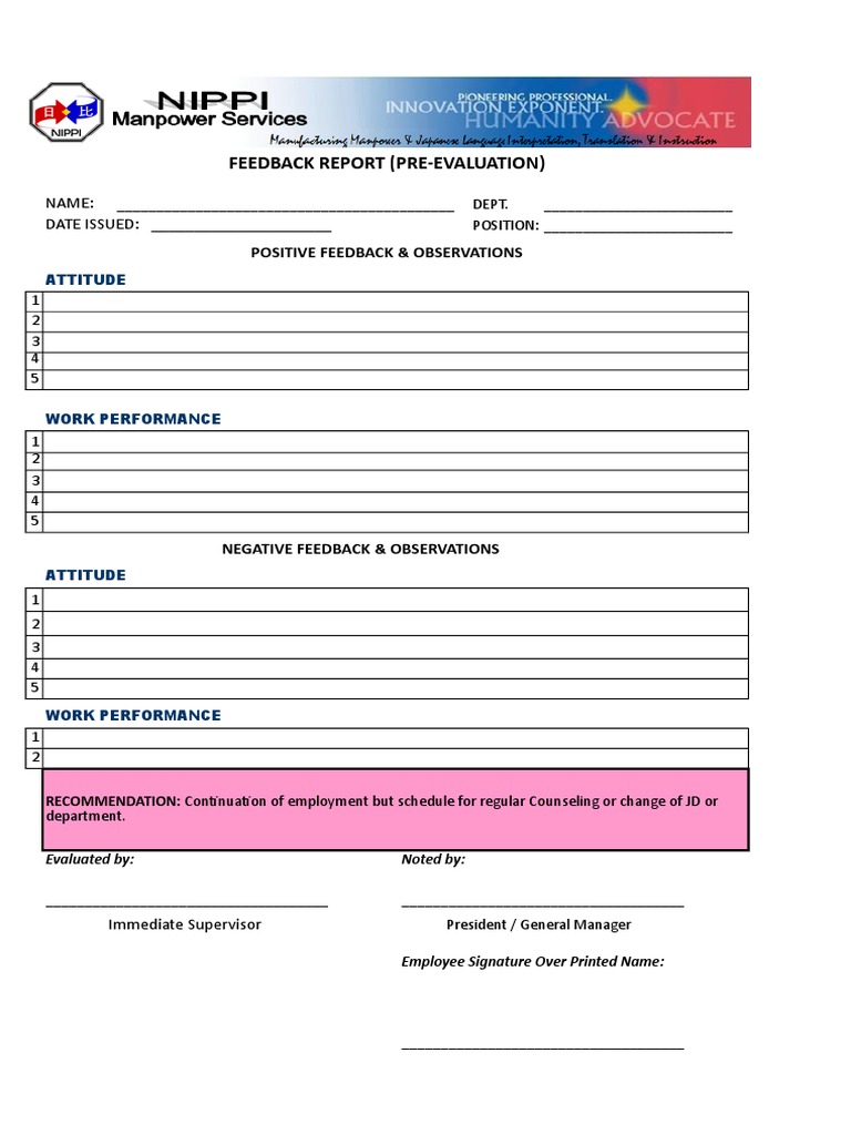 Feedback Report Templatexls | PDF | Finance & Money Management