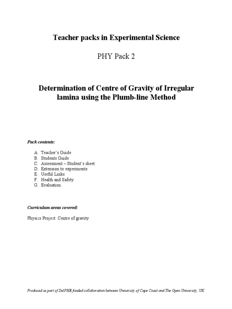 Teacher Packs in Experimental Science: PHY Pack 2 | PDF | Center Of ...