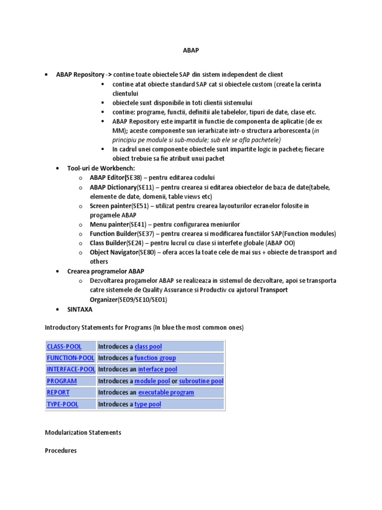 ABAP - Sintaxa | PDF | Subroutine | Class (Computer Programming) ABAP - Sintaxa | PDF | Subroutine | Class (Computer Programming)