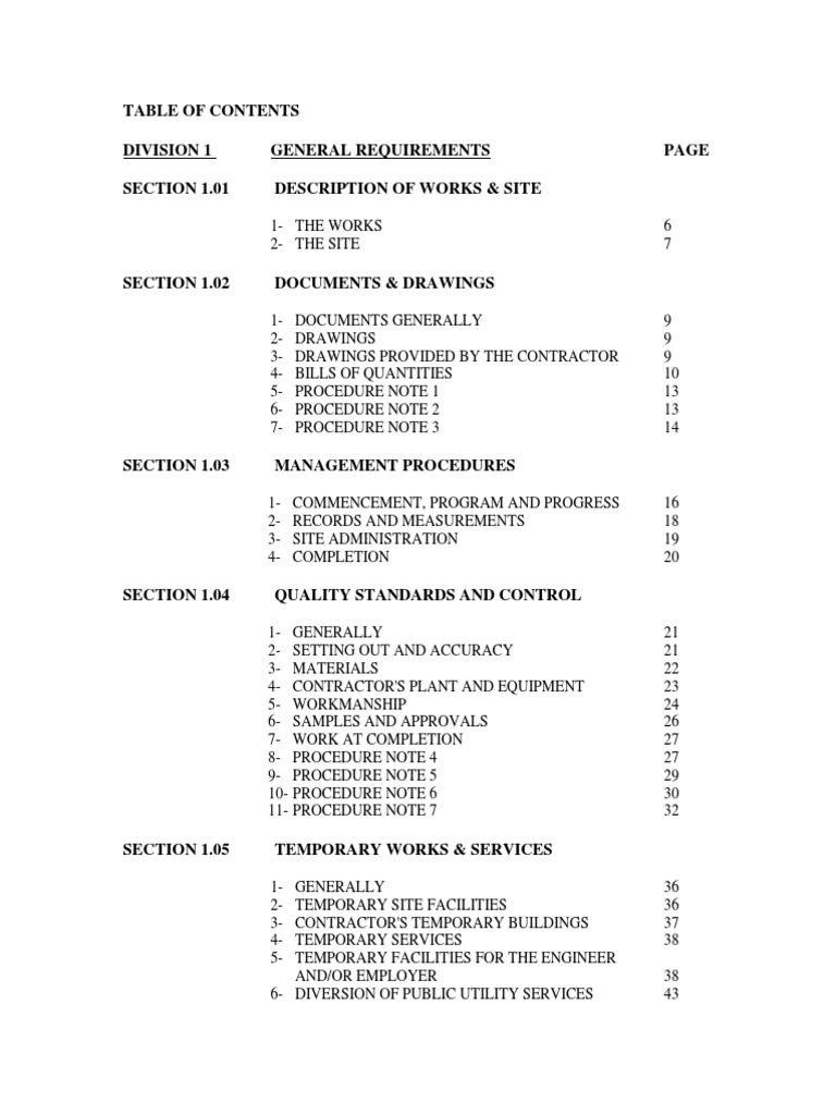 Specifications (General Requirements, Concrete & Structure, Drainage ...